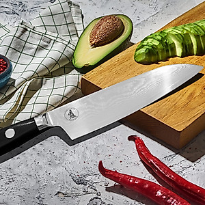 Kitory Damascus Santoku Knife 7", for bigger or larger hands, Japanese Kitchen Knife with VG10 67 Layers Super Steel- Black G10 Handle-Gift Box Included, 2024 Gifts For Women and Men