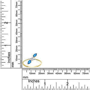 AFFY Pear Shape Natural Diamond And Simulated Blue Topaz In 14K Yellow Gold Over 925 Sterling Silver Ring Size 9