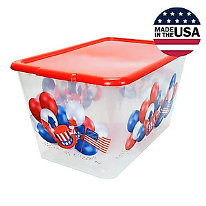 SIMPLYKLEEN 14.5-gal. Reusable Stacking Plastic Storage Containers with Lids, USA 4th of July (Pack of 2) Made in the USA