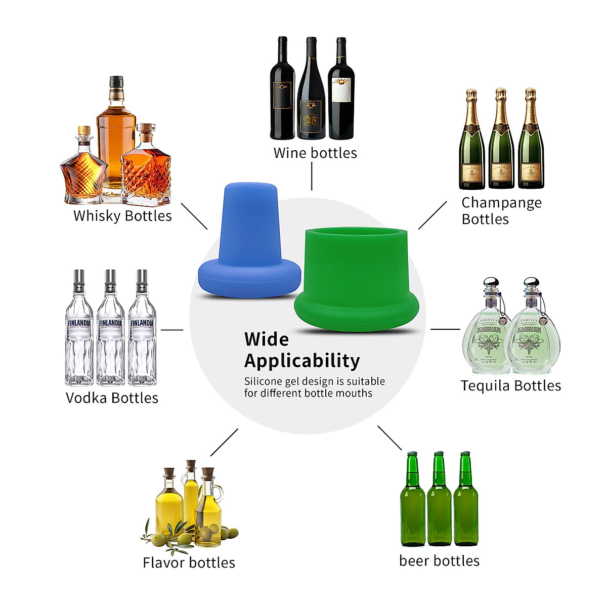 10 PCS Silicone Wine Stoppers, Reusable Beer Wine Corks, Sparkling Bottle Stopper, Wine Bottle Caps，Glass Corks Beverages Beer Champagne Bottles for Corks to Keep Wine Storage Fresh Tools