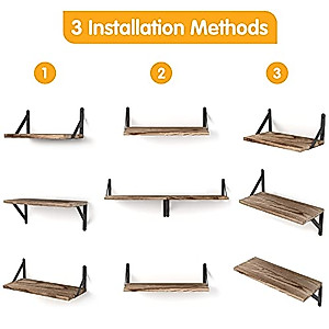 YGEOMER Floating Shelves Set of 5, Rustic Wood Wall Shelf for Bedroom Decor, Living Room, Kitchen Storage, Wall Mounted Rustic Wood Floating Shelves for Bathroom, Office
