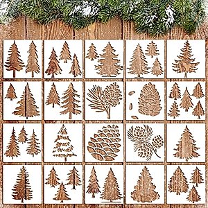 20 Pieces Stencil Template for Painting Reusable Animal Plant Stencil Spring Summer Winter Template, DIY Christmas Stencils for Painting on Wood Wall Home Decor (Pine Tree)