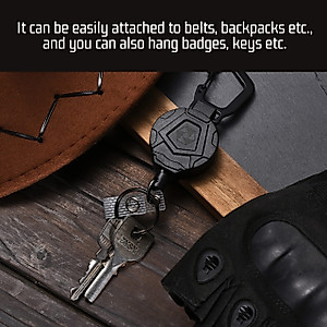 Bolt Dropper Retractable Key Rings - Heavy Duty Key Carabiner Badge Holder, Tactical ID Badge Reel with Retractable Keychain Steel Cord - Work ID Badge Holder - Pack of 2