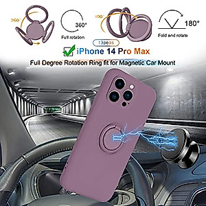 13peas Case for iPhone 14 Pro Max（2022 Released）, Silicone case with Ring 360°rotatable Kickstand Cover Support Magnetic Car Mount，Protective Cover with Strap Lanyard (Purple)
