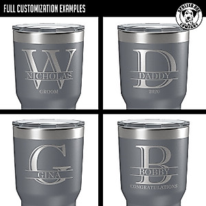 Personalized 30oz (17 Colors) Powder Coated Insulated Stainless Steel Tumbler with Lid, Custom Etched, Customized Engraved Gift Idea for Women Men Her Him, Halpert Monogram Initial Name (Gray)