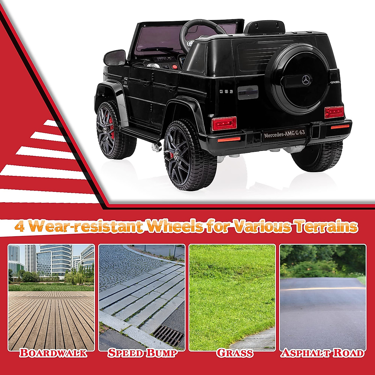 TOBBI Electric Car for Kids, Licensed Mercedes Benz G63 Kids' Electric Vehicle, 12V Kids Ride On Car with Parents Remote Control, Openable Doors/Spring Suspension System/Music's Play/Led Lights-Black