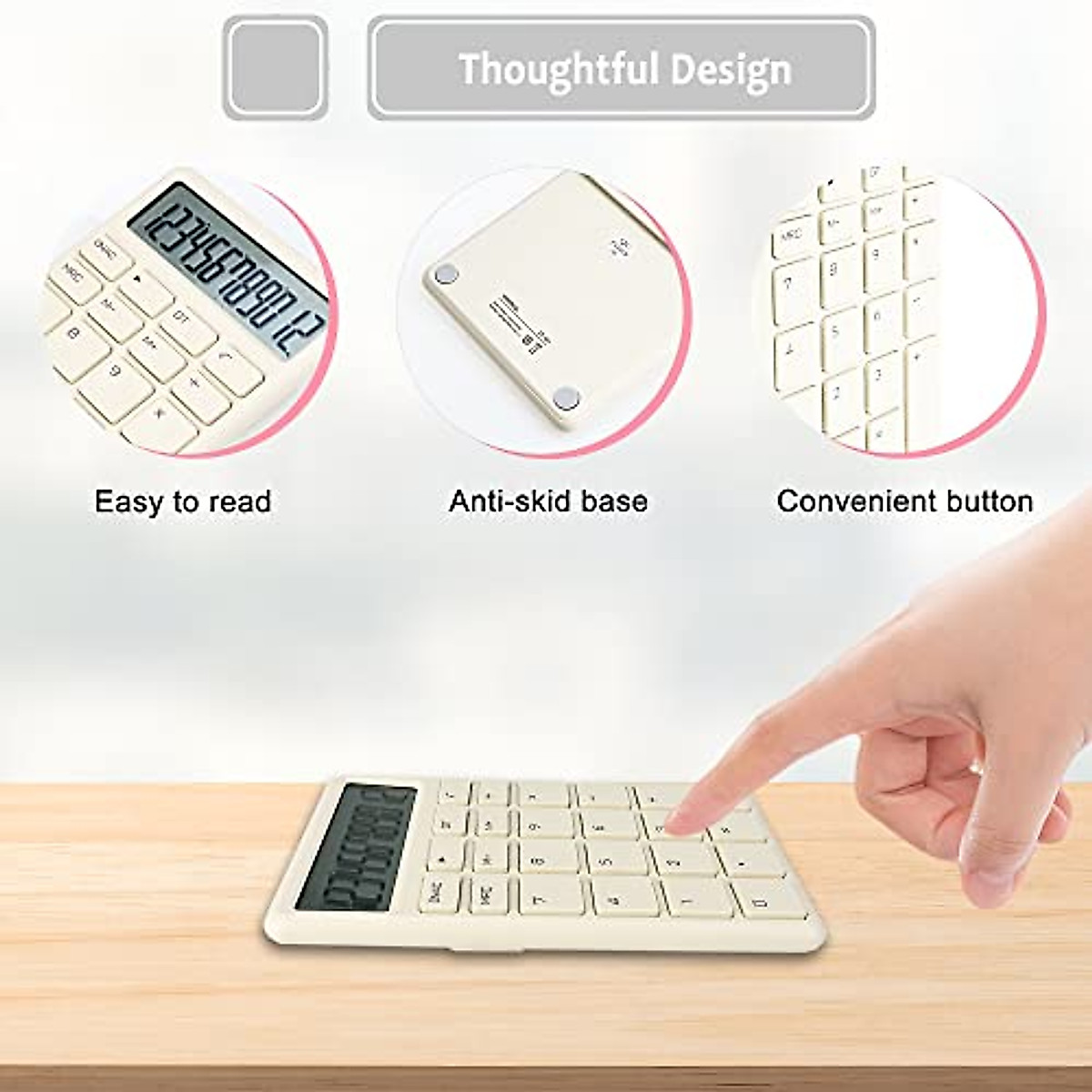 VEWINGL 12 Digit Calculator,Hold with one Hand,4 Function Calculator with Large LCD Display for Office,School,Home & Business Use,Automatic Sleep,5.4 * 3.3in