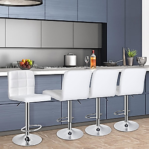 ZENY X-Large Bar Stools - Counter Chairs Adjustable Counter Height Swivel Barstools Set of 4, Square PU Leather Kitchen Counter Height Bar Stools, Kitchen Island Chairs,White