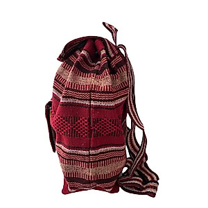 BURGUNDY & TAN , PINZON BACKPACK , FASHION BACKPACK , WOVEN , MEXICAN BACKPACK , SCHOOL BACKPACK , WEEKEND , BEACH BAG , BOHO BAG , CASUAL , DAYPACK , COACHELLA , MOCHILA , MADE IN MEXICO, Red