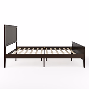 Martha Stewart Corbin Solid Wood Platform Bed with Wooden Headboard and Footboard, Wood Slat Foundation, No Box Spring Needed, King, Dark Brown