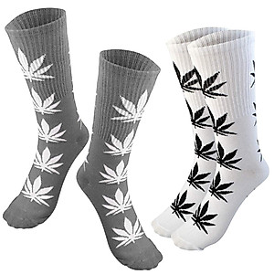 Lystaii 5 Pairs Weed Leaf Printed Cotton Socks Unisex Maple Leaf Printed Socks (Multicolor, Large)