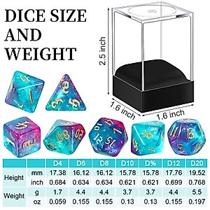 D20 Dice Set Dice Resin Translucent Colors Polyhedral Dice with Dice Box and Organza Bag Giant D4 D6 D8 D10 D12 D20 Dice Set for Role Play Games and Table Games