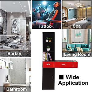 MTFY Beauty Salon Spa Equipment Set,Wall Mount Hair Styling Barber Station Barber Salon Station Makeup Equipment Set with 1 Cabinet 2 Drawers (Black & Red)