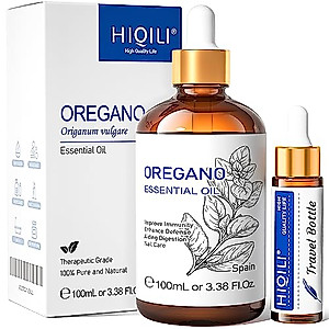 HIQILI Oregano Essential Oil (100ML), 100% Pure Natural Organic Oregano Oil for Diffuser, Skin Care, Body, Cleaning - 3.38 Fl Oz