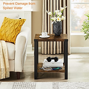 Okvnbjk Rustic End Table with Charging Station, Nightstand Side Table with Wireless Charger Pad & USB Port, Suitable for Living Room, Bedroom, Office, Small Spaces, Rustic Brown