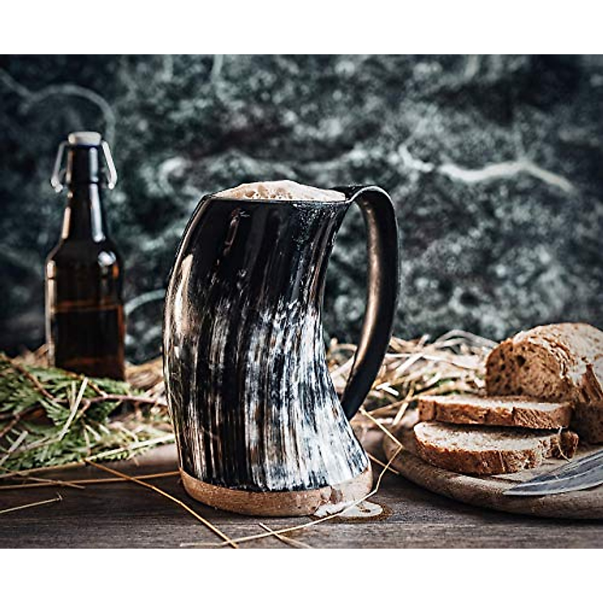 Norse Tradesman XL Viking Drinking Horn Mug - 100% Authentic Beer Horn Tankard With Thor's Hammer Engraving | The Mjolnir, High Polish, approx. 30 oz