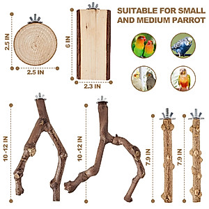 LIMIO 6PCS Bird Perch 2 Grape Stick Paw Grinding Fork Natural Wood Bird Stand 4 Parrot Stand Bird Toys for Parakeets Chewing Exercise Branches, Bird Cage Accessories for Cockatiels, Conure, Budgies