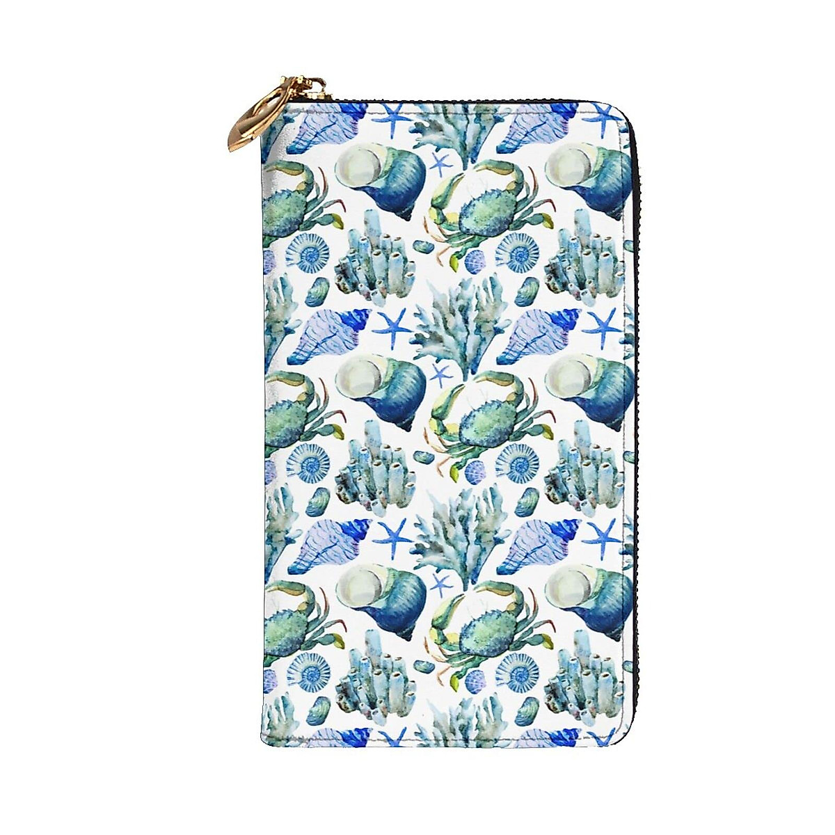 Women Zip Around Long Purse Crab Conch Fashion Credit Card Holder Purse