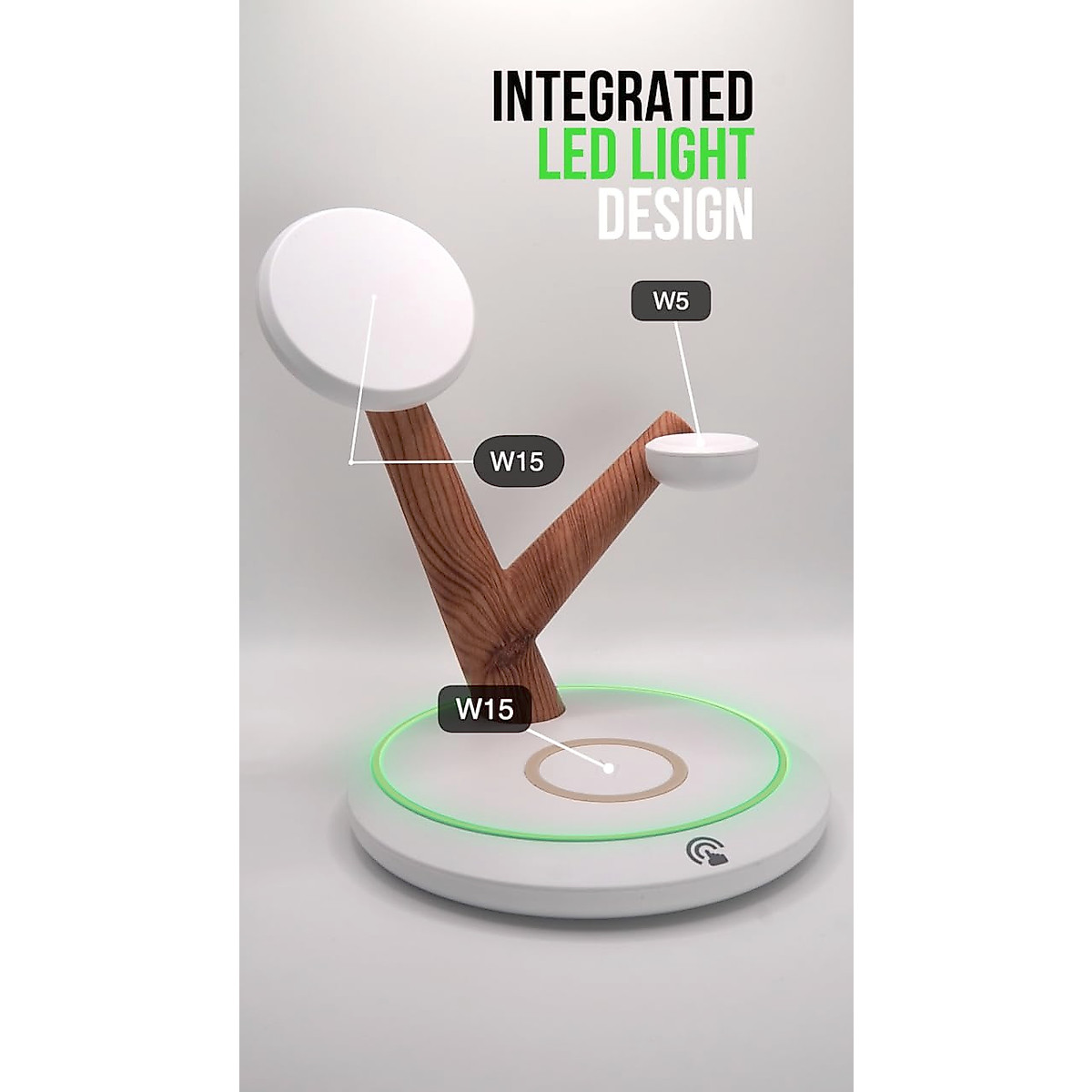 Tree Design Wireless Charger, 4 in 1 Qi Charging Station Stand for Multiple Devices, Charging Station for iPhone 15 14 13 12 Series, Apple Watch Ultra/SE/9/8/7/6/5/4/3/2 and AirPods (White)