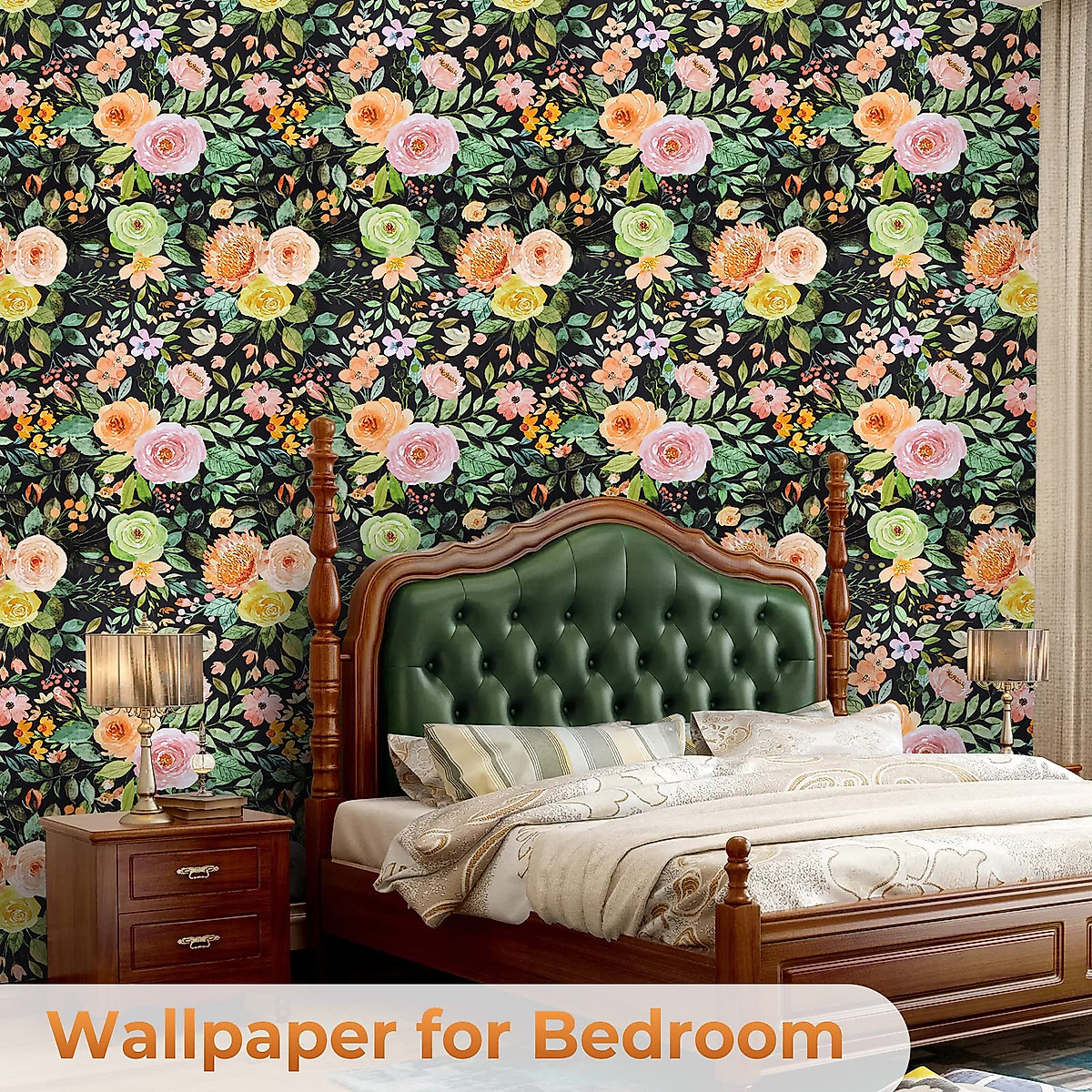 Beautysaid Wallpaper Peel and Stick Floral：Boho Textured Wall Paper for Bedroom Bathroom Renter Friendly Waterproof Pink Watercolor Modern Wallpaper for Kitchen Cabinet(Black,17.5x118 inch)