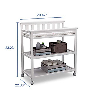 Delta Children Flat Top Changing Table with Wheels and Changing Pad - Greenguard Gold Certified, Bianca White