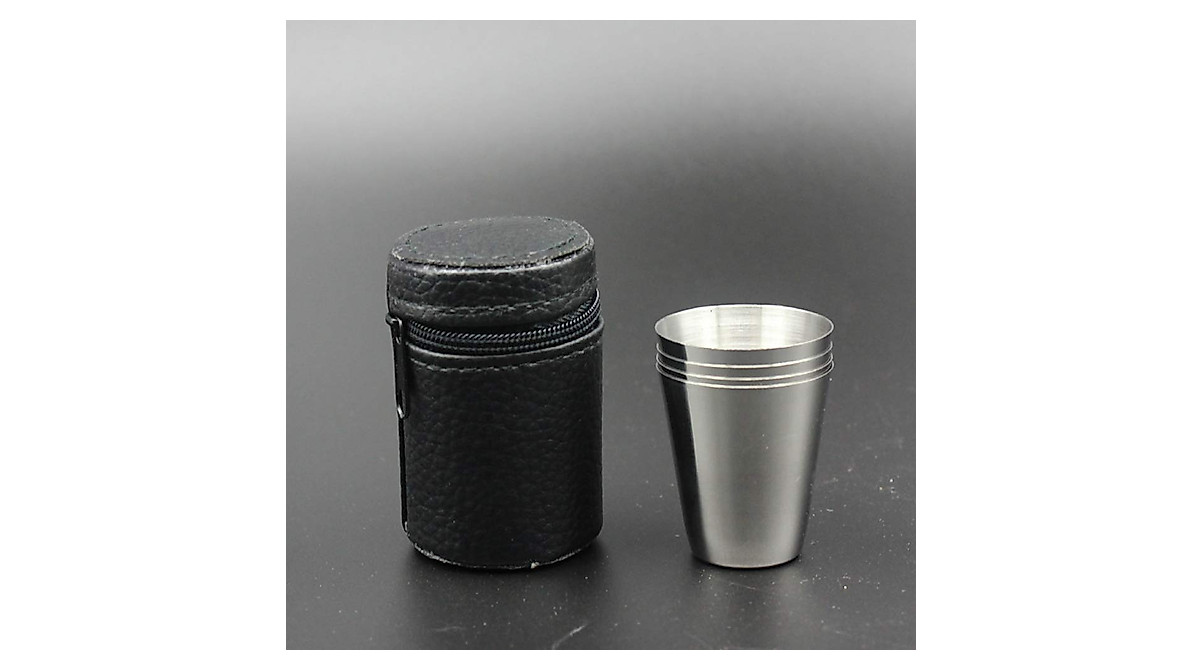 Stainless Steel Shot Cups with Leather Case - 4 Pack