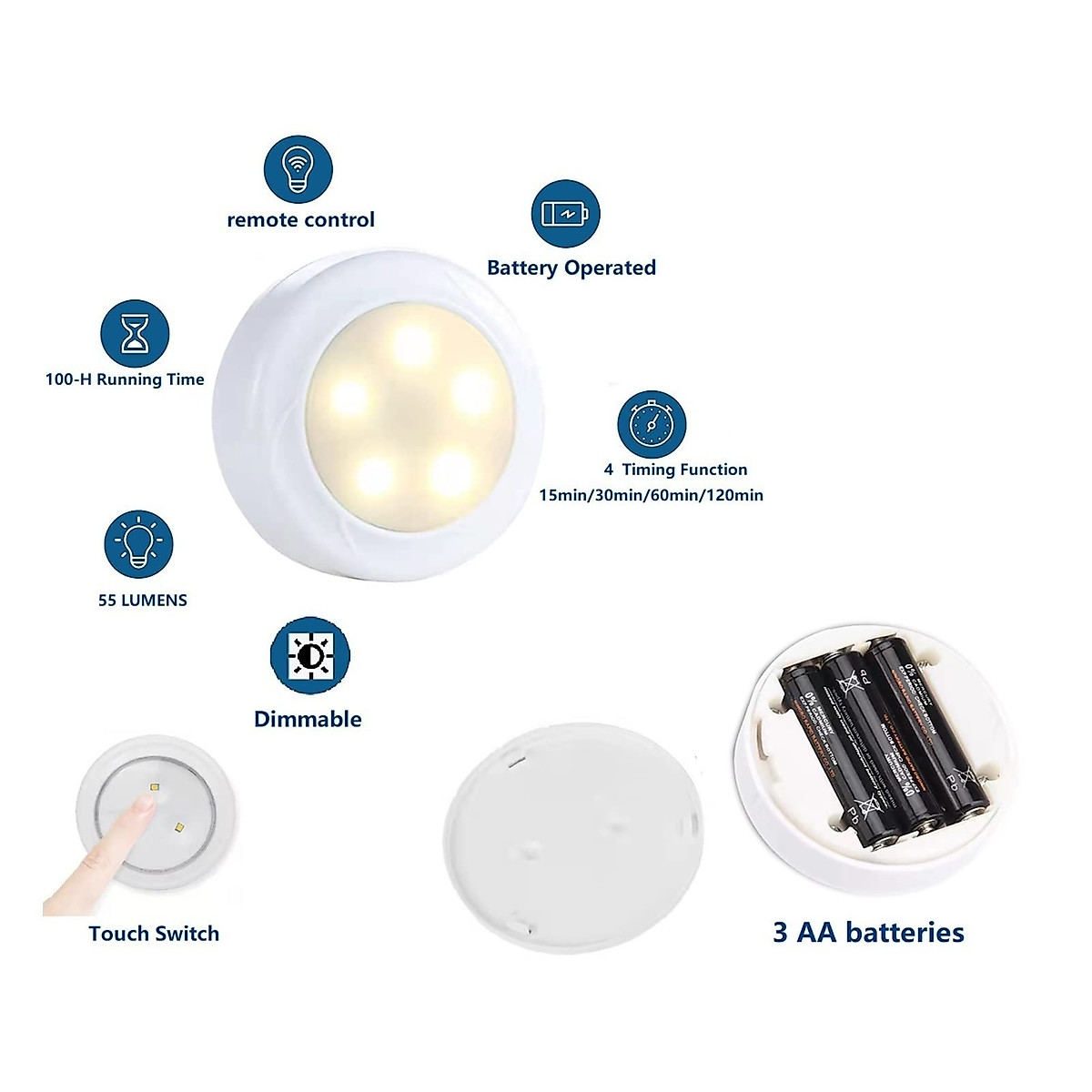 KEFA 2 Packs Battery Operated Light Bulbs No Electricity for Lamps,AA Battery Light Bulb with Remote Control,Battery Powered LED Puck Lights with E26 Screw in for No Hardwired Lighting Fixture
