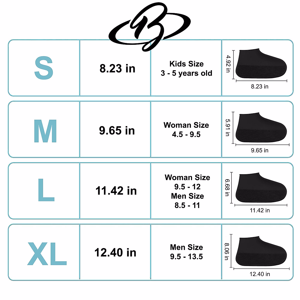 BOVAI - Waterproof Shoe Covers Reusable Rain Shoe Cover Silicone Magic Shoe Running Cover Work Rubber Protector (Large, Black)