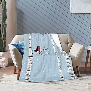 Throw Blanket 40x50 Inch,Birch Bird Red Tree Flannel Soft Cozy Fluffy Throw Blankets and Warm Throws for Adults in Couch Sofa Bed 50x40 Inch