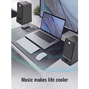 OROW USB Computer Speakers,Hi-Fi Stereo External Speakers for PC,16W Desktop Speaker,Built-in DSP Sound Chip, Deep Bass&Pure Vocal,Laptop Speakers with Headphone Jack(S203)
