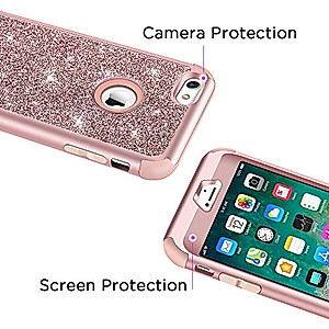Hython Compatible with iPhone 6/6s Case, Heavy Duty Full-Body Defender Protective Case Bling Glitter Sparkle Hard Shell Hybrid Shockproof Rubber Bumper Cover for iPhone 6 and 6s 4.7-Inch, Rose Gold