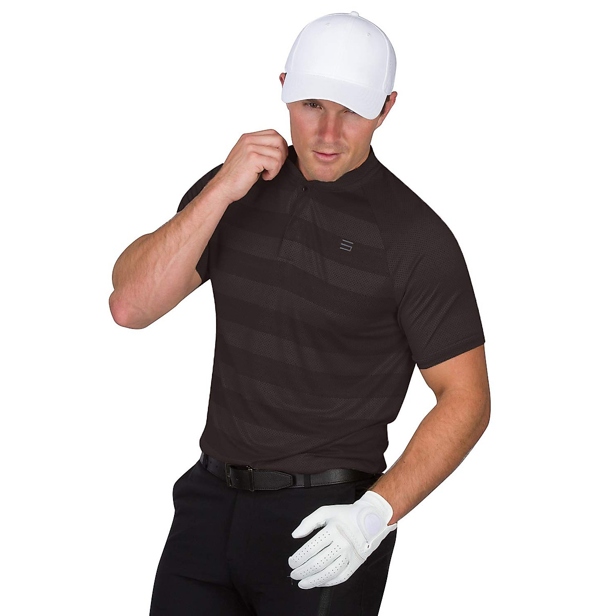 Three Sixty Six Men's Collarless Golf Polo - Lightweight, Moisture Wicking & Stretch Fabric Black