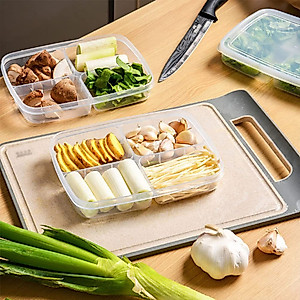 Angoily Veggie Bacon 2pcs Refrigerator Organizer Bins Divided Food Storage Containers with Lids Plastic Snack Container 4 Removable Boxes Stackable for Fridge S Bin Storage Organizer