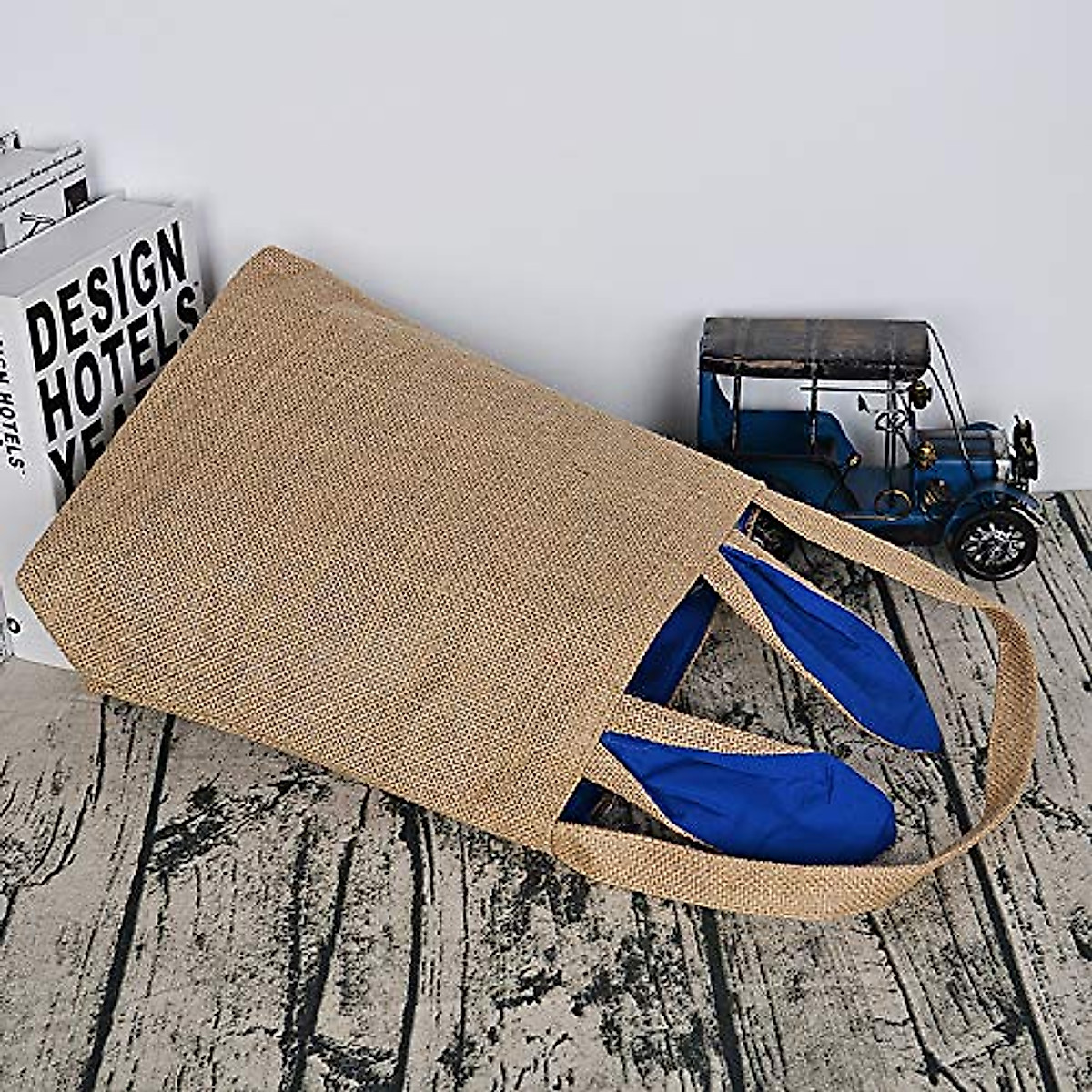 KEFAN 6 Pack Easter Bunny Bags Jute Burlap Bunny Ear Tote Baskets for Egg Hunting (Easter bags 05)