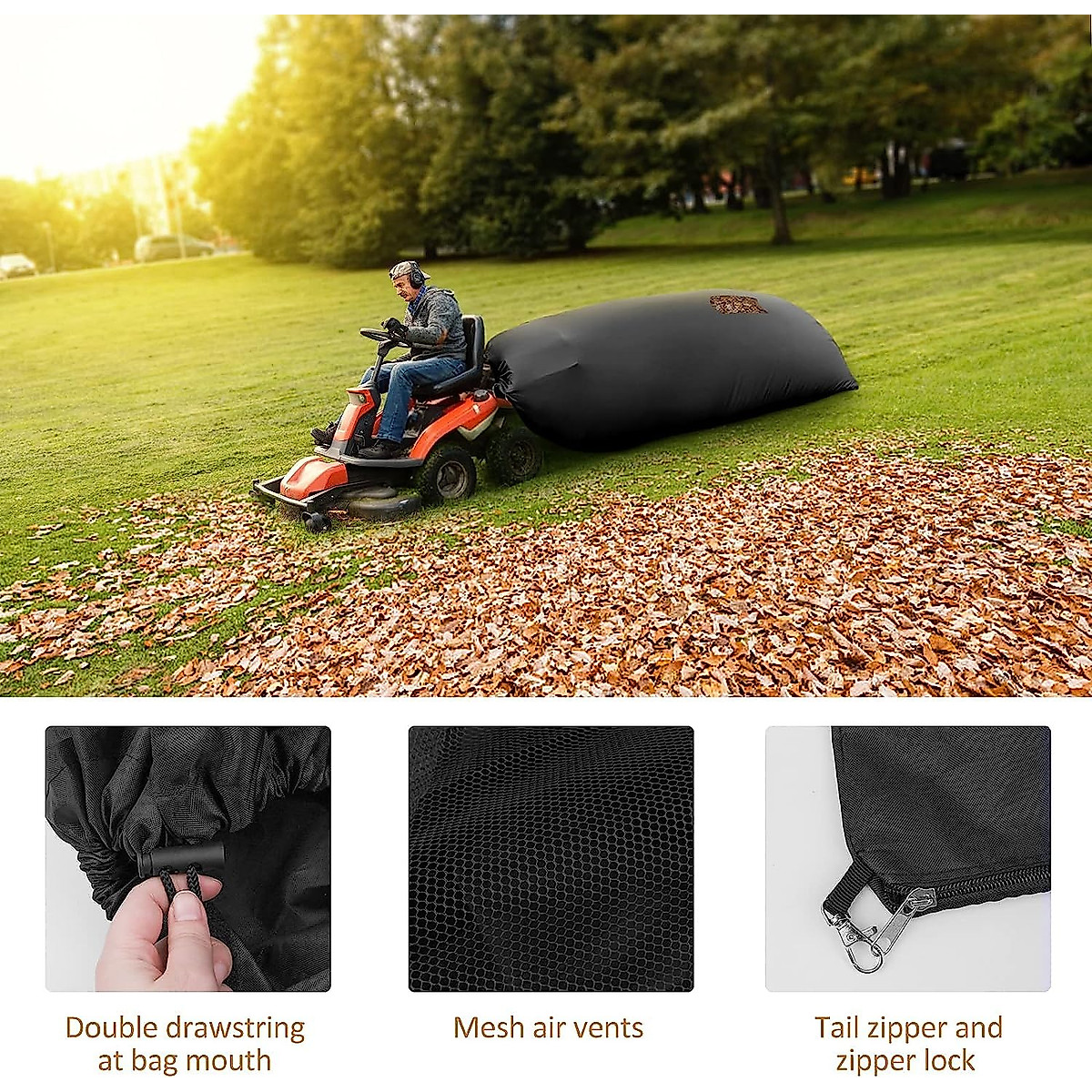 Keeswin Lawn Tractor Leaf Bag Grass Catcher Bag, 78.7 x 51.1 Inch Leaf Bag with Large Capacity for Fast Leaf Collection, Heavy Duty Material Fits for Most Riding Lawn Mowers