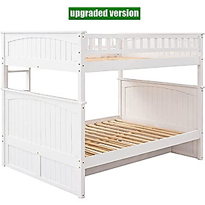 SNIFIT Stronger & Upgraded Version Solid Wood Full Over Full Bunk Bed with Trundle, Thickened More Stable Safer Full Size Bunk Bed Frame with Trundle and Reinforced Ladder, Easier to Assemble (White)
