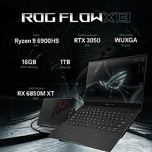 ASUS ROG Flow X13 13.4/ WUXGA Touchscreen Laptop, AMD R9 6900HS, 16GB LPDDR5, 1TB SSD, NVIDIA RTX 3050&XG Mobile Dock GC32L AMD RX 6850M XT, Backlit Keyboard, Win 11 Pro, Black, 32GB Hotface USB Card
