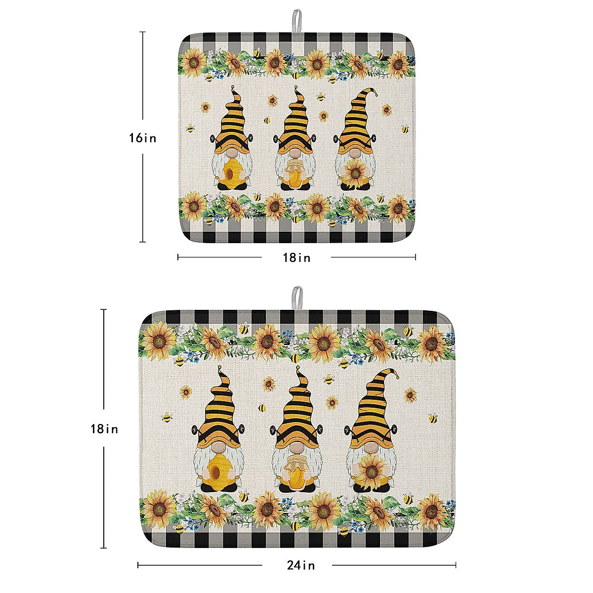 Microfiber Dish Drying Mat 18x24inch, for Kitchen Counter/Countertop Drying Mat, Spring Gnome Sunflower Absorbent Dish Draining Mat/Pad for Sink,Bar,Coffee,or Cup - Buffalo Plaid