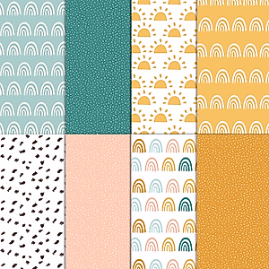 AnyDesign 8Pcs Boho Cotton Fabric Bundles 18 x 22 Inch Boho Rainbow Sun Printed Fat Quarters Colorful Boho Quilting Patchwork Squares Sewing Fabrics for DIY Handmade Crafting Home Party Decor