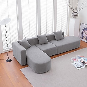 KT Rolster 110.2" L Shaped Couch, Modern Curved Sofa with Chaise, Sleeper Sofa Boucle Couch Left Hand Facing, Sectional Couches for Living Room, Bedroom, Salon, Gray