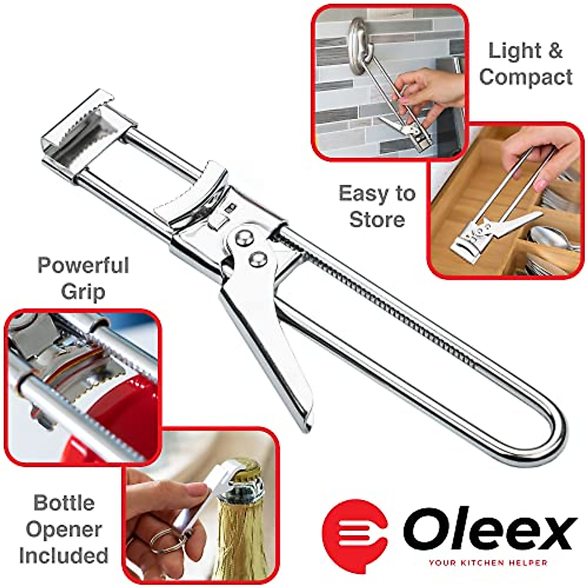 Oleex Jar Opener for Weak Hands with Keychain Bottle Cap Opener. Easy Jar Opener for Seniors with Arthritis or Kids Jar Openers. Jar Gripper Tight Lid Opener and Bottle Opener Kitchen Gadgets