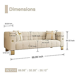 Hommoo Mid Century Modern Sofa for Living Room Velvet Sofa Small Couch for Small Space Chesterfield Sofa Couch with Gold Legs for Apartment Bedroom Office with Pillows 89" Beige…