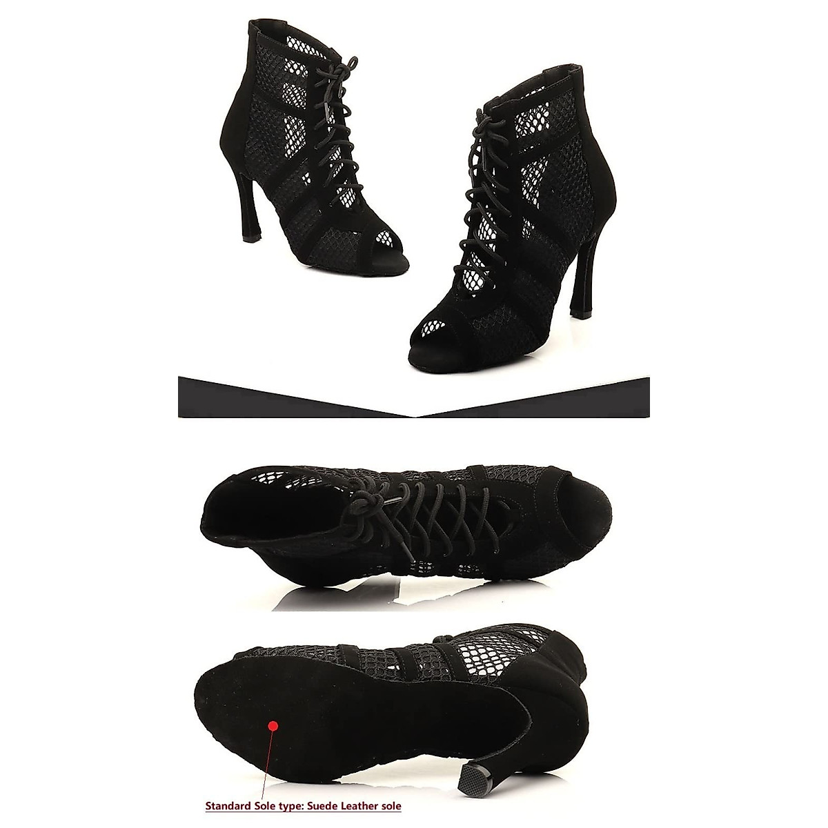 WEISPER Women's Latin Dance Shoes Ballroom Peep Toe Ankle Boots Ballroom Salsa Jazz Bachata Tango Performance(8,S951-Heel 3inch)