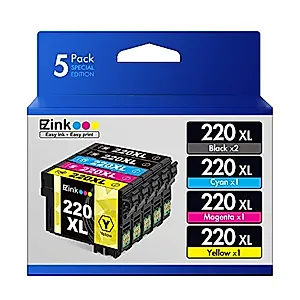 E-Z Ink (TM) Remanufactured Ink Cartridge Replacement for Epson 220 XL 220XL T220XL to use with WF-2760 WF-2750 WF-2630 WF-2650 WF-2660 XP-320 XP-420 XP-424(2 Black, 1 Cyan, 1 Magenta, 1 Yellow)5Pack