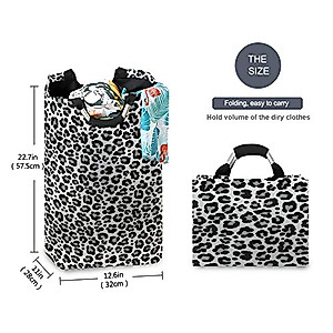 ALAZA Large Laundry Basket Snow Leopard Print Cheetah Gray Laundry Bag Hamper Collapsible Oxford Cloth Stylish Home Storage Bin with Handles, 22.7 Inch