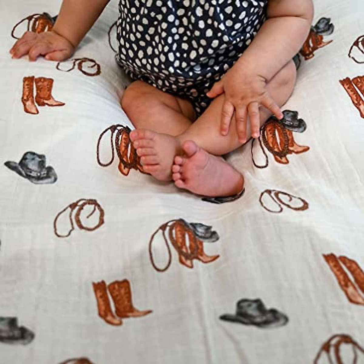 LollyBanks Swaddle Blanket | 100% Muslin Cotton | Gender Neutral Newborn and Baby Nursery Essentials for Girls and Boys, Registry | Cowboy Boot Print