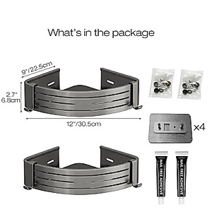 Lancher Adhesive Corner Shower Shelf No Drilling Corner Bathroom Shelf Corner Shower Rack Kitchen Rack Bath Rack Corner Shelf Bathroom Rack Towel Holder Grey