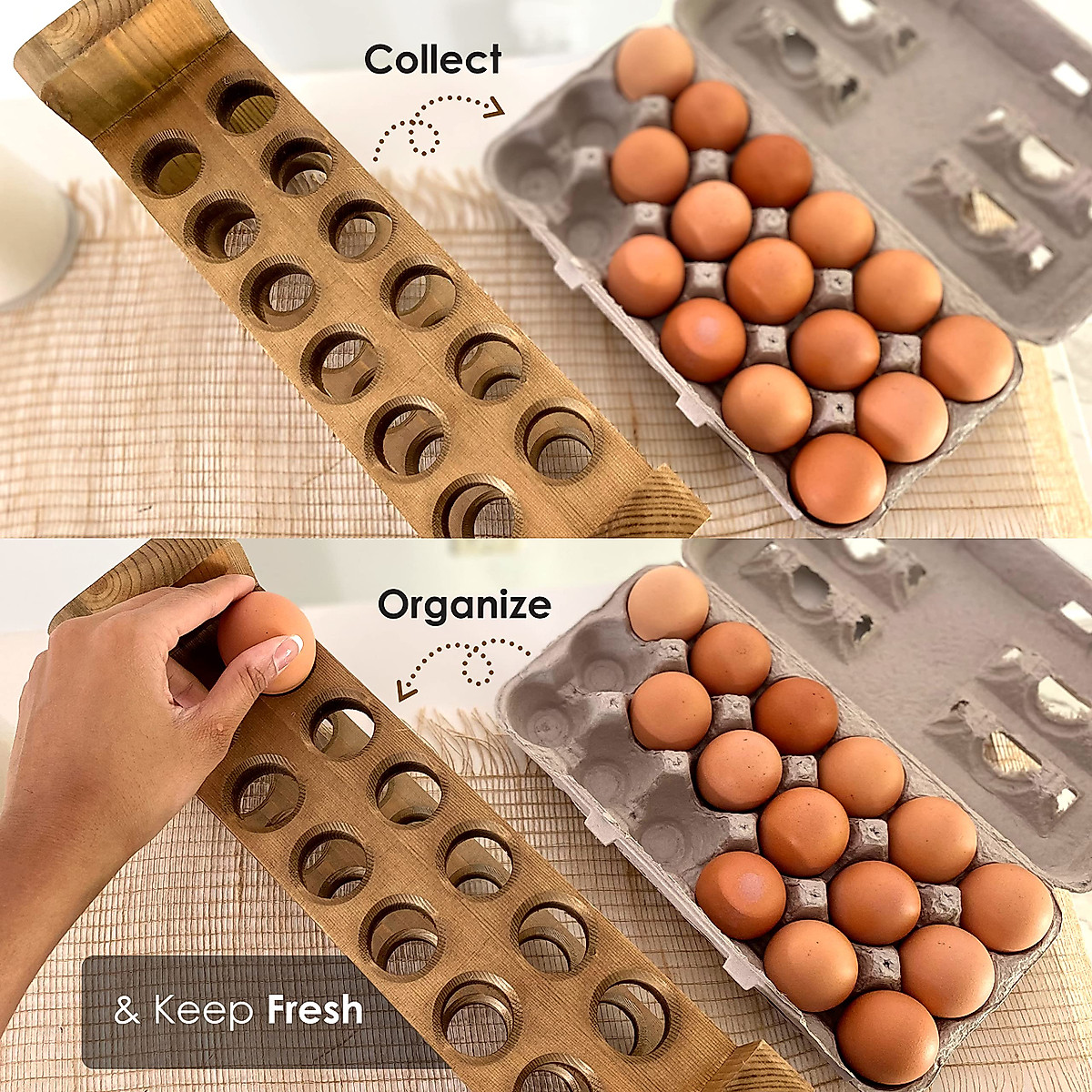 Gui's Chicken Coop Egg Holder - Countertop Stackable Egg Rack For Fresh Eggs - Rustic Kitchen Decor (Double Rack)