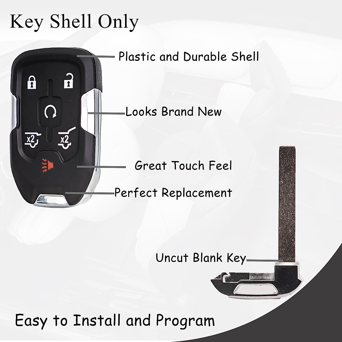 SUPALAND Key Fob Shell Case Replacement Fits for Chevy Suburban Tahoe GMC Yukon 2015 2016 2017 2018 2019 2020 Keyless Entry Smart Remote Control 6 Button Pad Outer Cover
