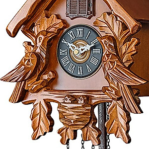 TIMEGEAR Cuckoo Clock with Night Mode, Singing Bird, Wooden Decorations and Swinging Pendulum (Brown)